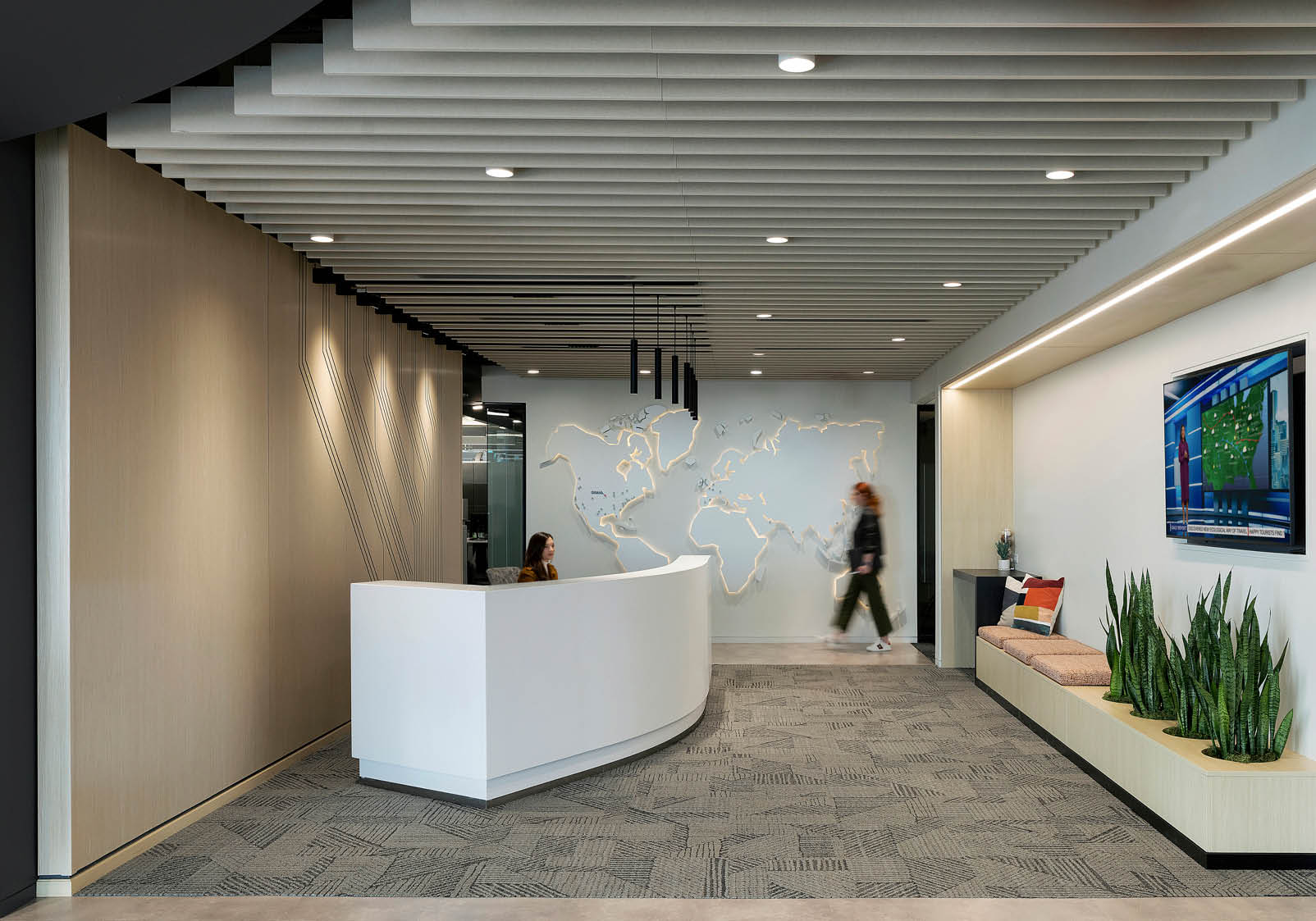 Acoustic ceiling baffles and wall panels for Omaha office